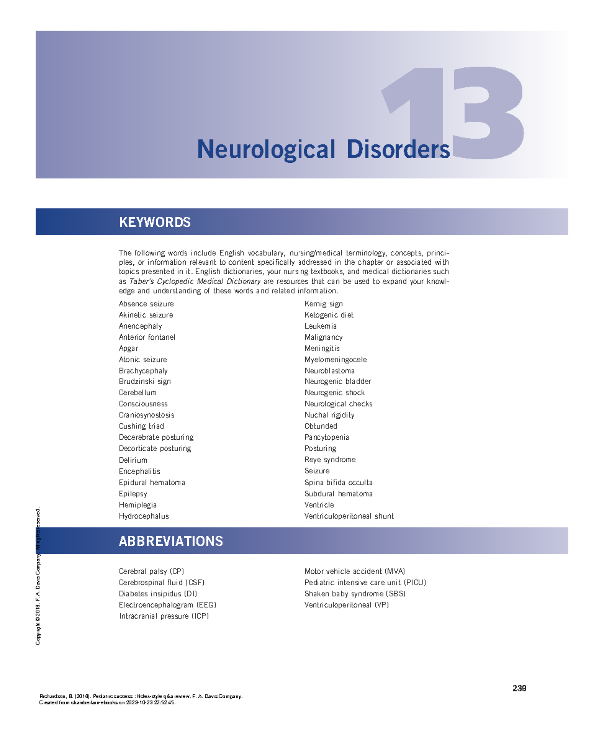 Pediatric Success NCLEX Q&A Review - Neurological Disorders (Chapter 13) - Studocu