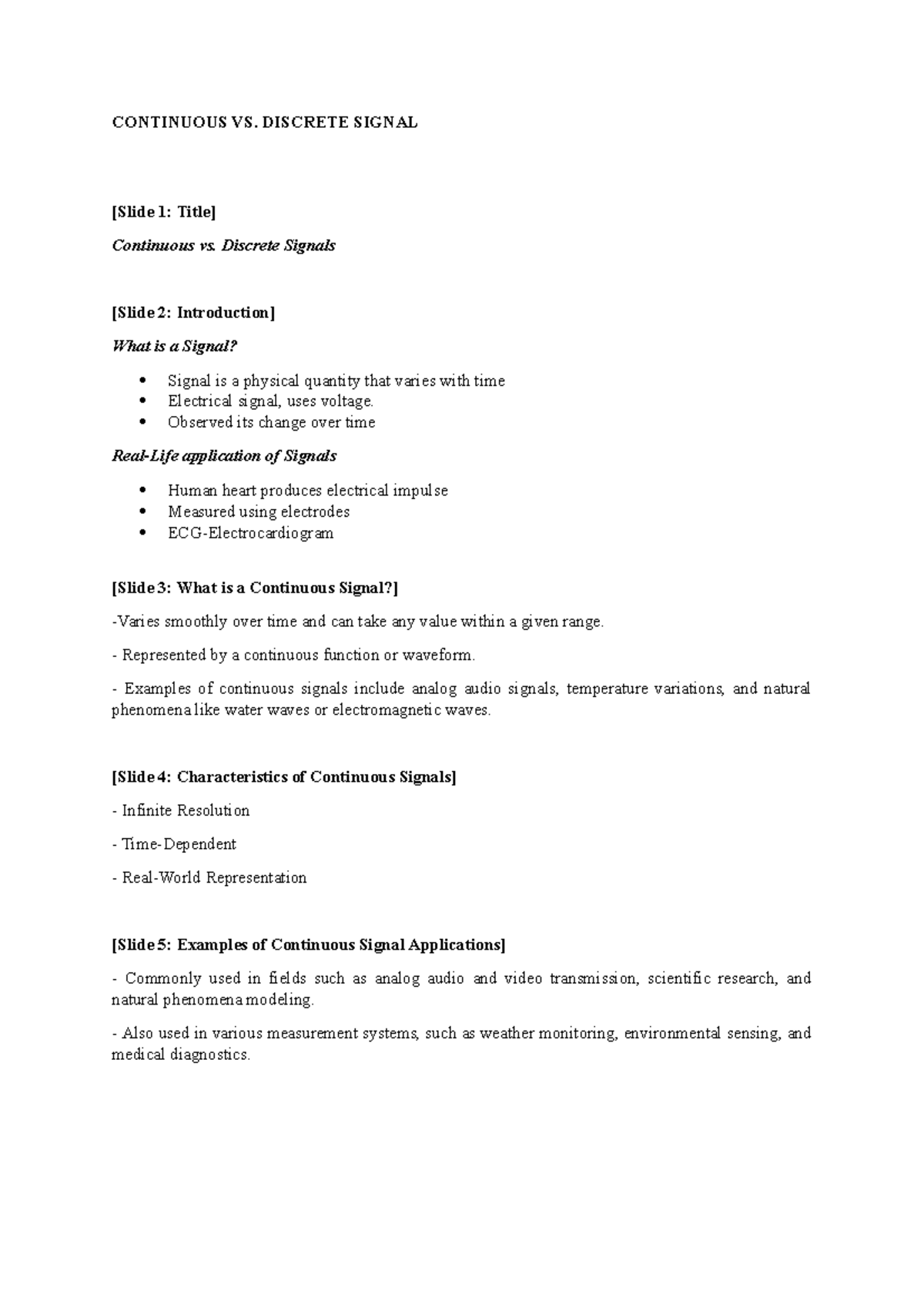 Continuous Vs Discrete Signal Continuous Vs Discrete Signal Slide 1 Title Continuous Vs