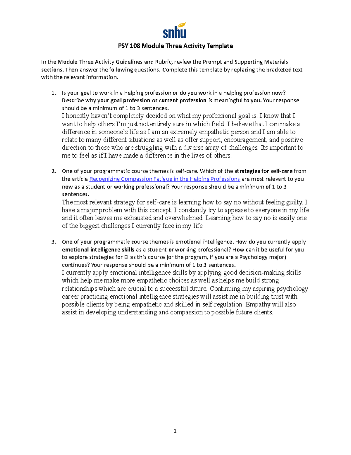 PSY 108 Module Three Activity Template completed - PSY 108 Module Three ...