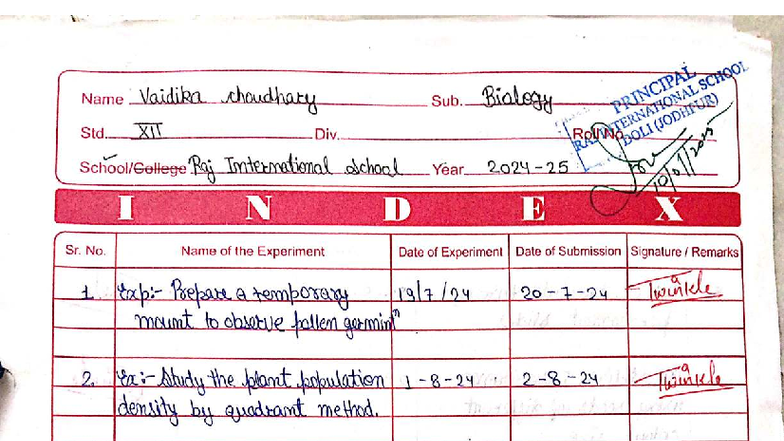 Class 12 Biology Practical File - Experiments and Observations - Studocu
