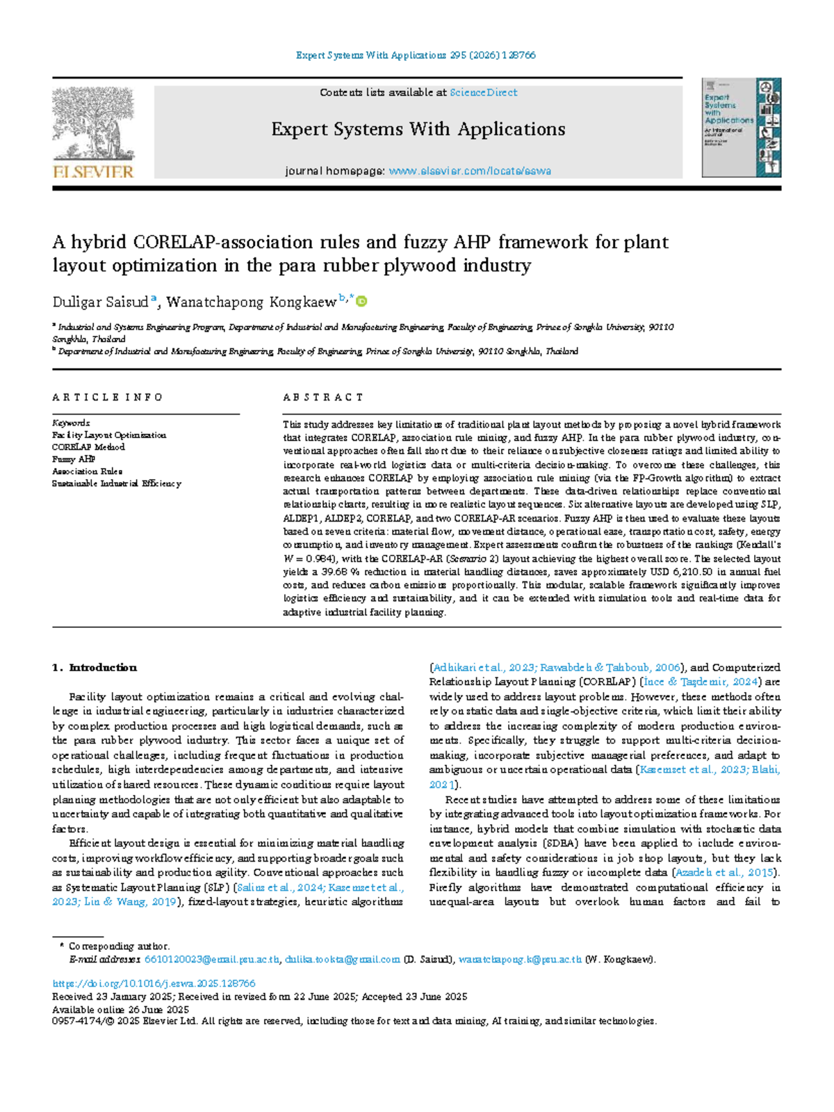 A Hybrid CORELAP-Association Rules and Fuzzy AHP Framework for Plant ...