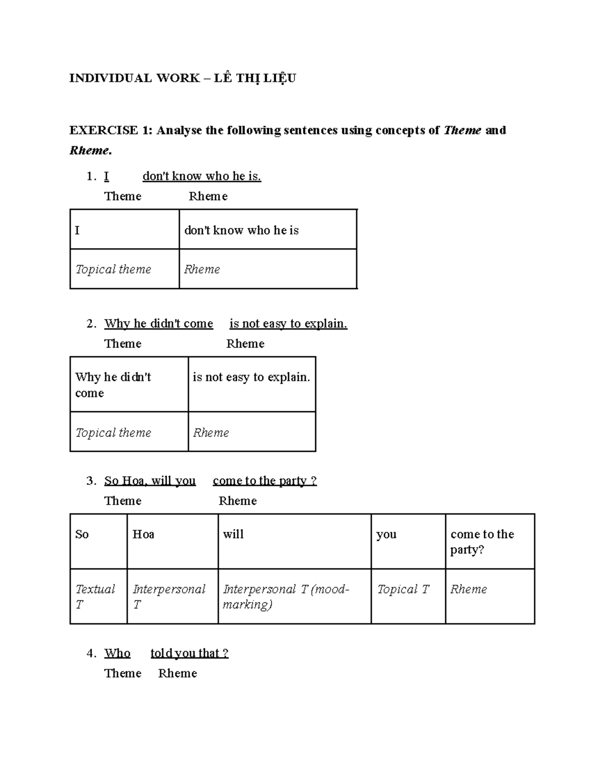 2.2. Practice - Analyzing Theme and Rheme Concepts - LÊ THỊ LIỆU - Studocu
