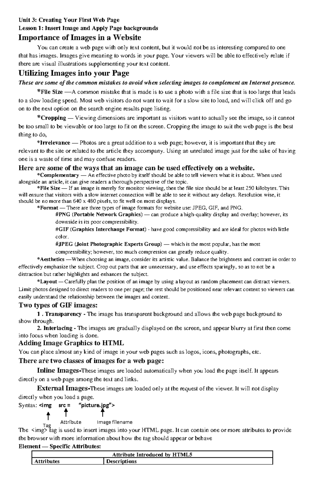 Grade 10 Computer Unit 3: Creating Your First Web Page - Lesson 1 - Studocu