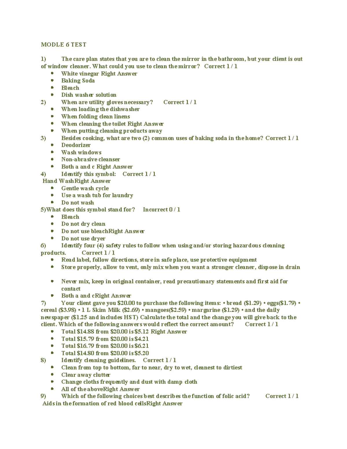 Module 6 Test - Cleaning & Dietary Guidelines Review - Studocu