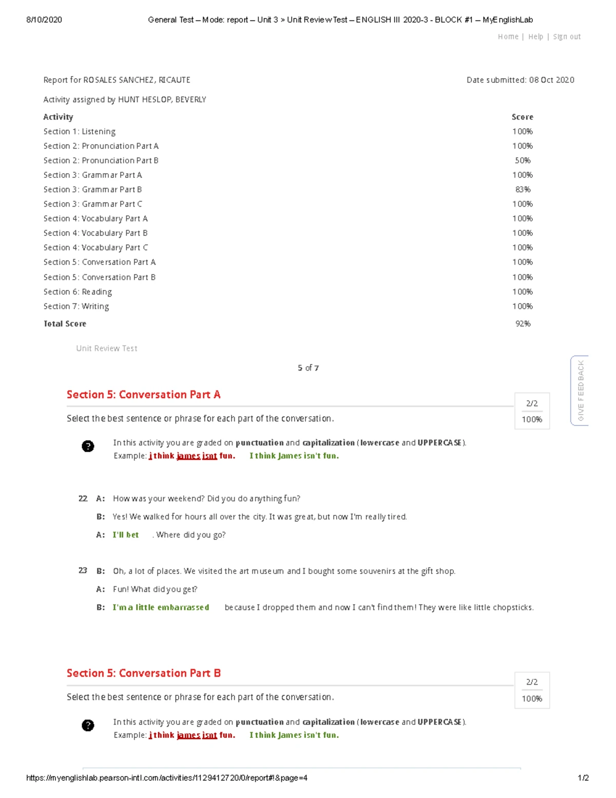 Test 3 - 4 - test - 8/10/2020 General Test – Mode: report – Unit 3 ...