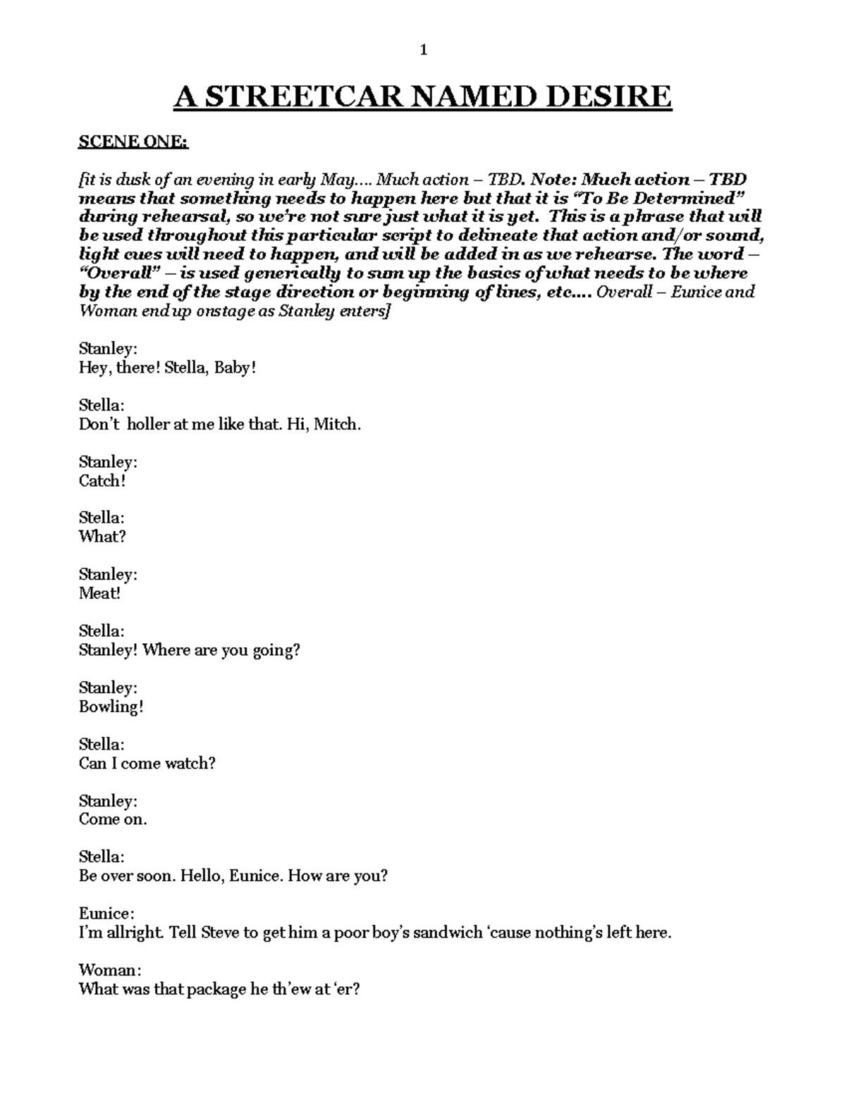 Drama: A Streetcar Named Desire Script (Full Text & Analysis) - Studocu