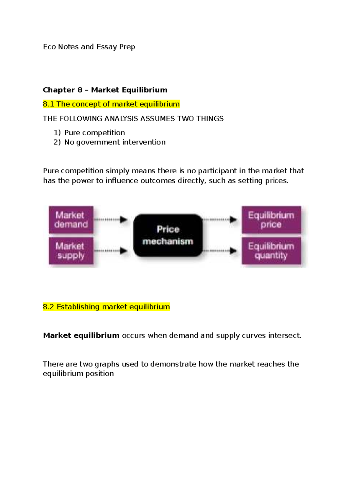 Eco Notes and Essay Prep: Chapter 8 Market Equilibrium Analysis - Studocu