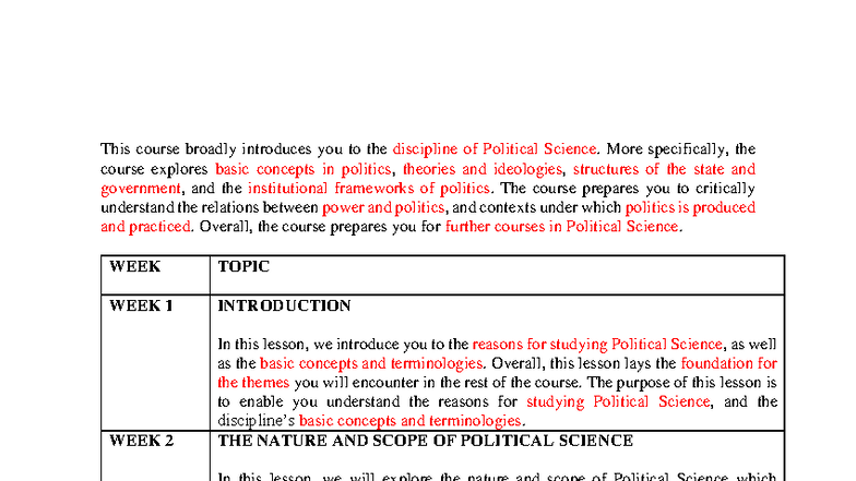 AHT 102-112: Introduction to Political Science - Course Overview and ...