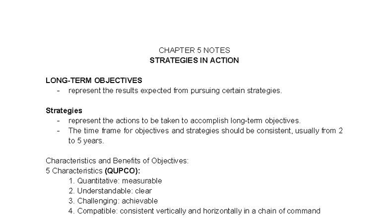 CHAPTER 5 NOTES: STRATEGIES IN ACTION AND OBJECTIVES - Studocu