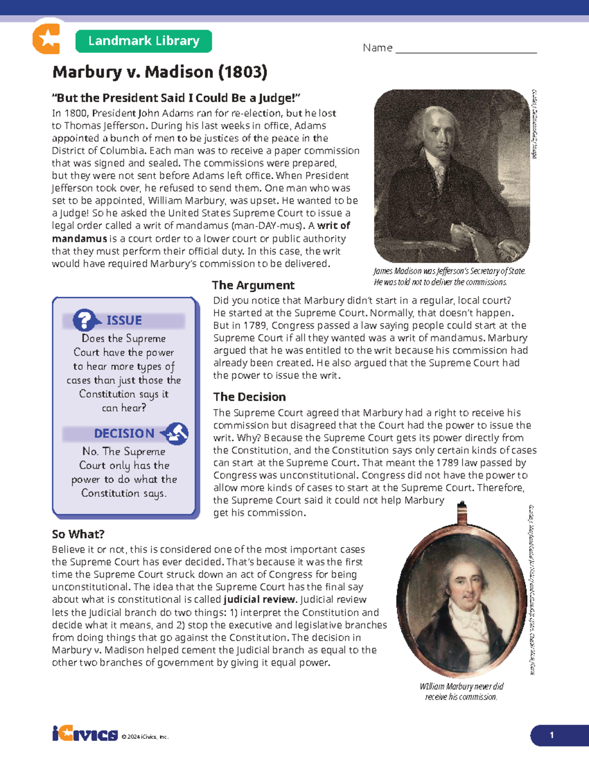 Marbury v. Madison (1803) Case Study: Judicial Review Explained - Studocu