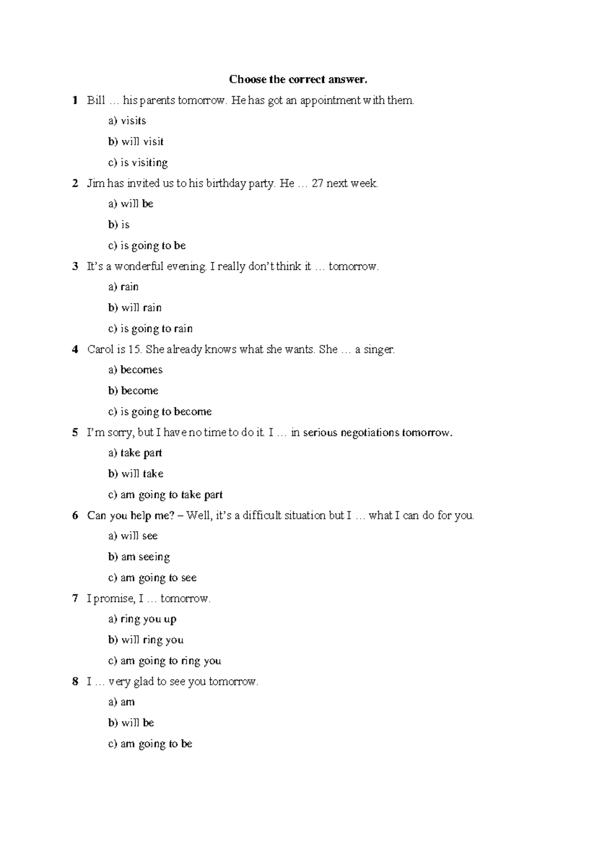 Simple Future Tense - MCQ Practice Questions - Studocu