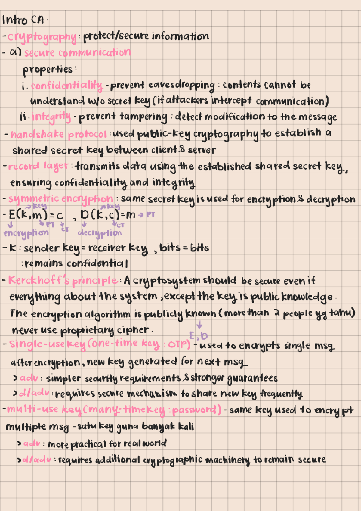 CSC669 C1-2: Intro to Cryptography & Block Cipher Notes - Studocu