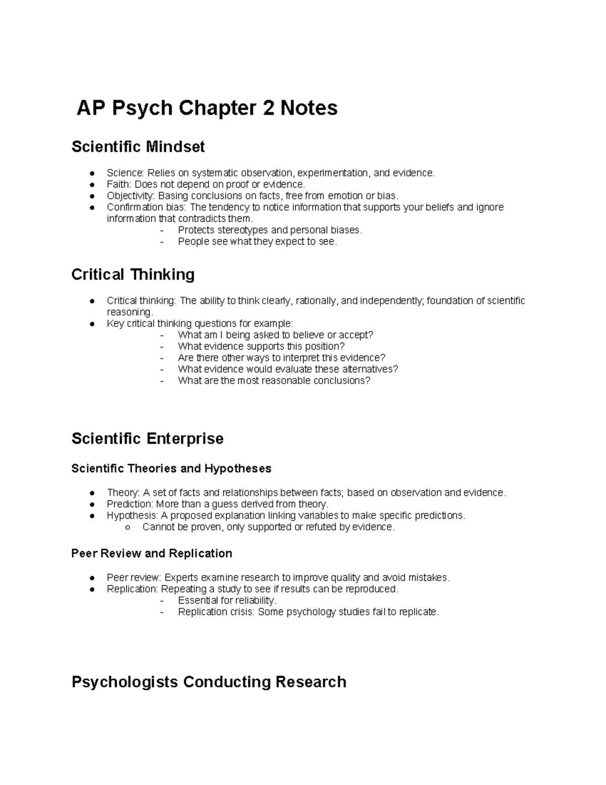 AP Psych Chapter 2 Notes: Scientific Mindset & Research Methods - Studocu