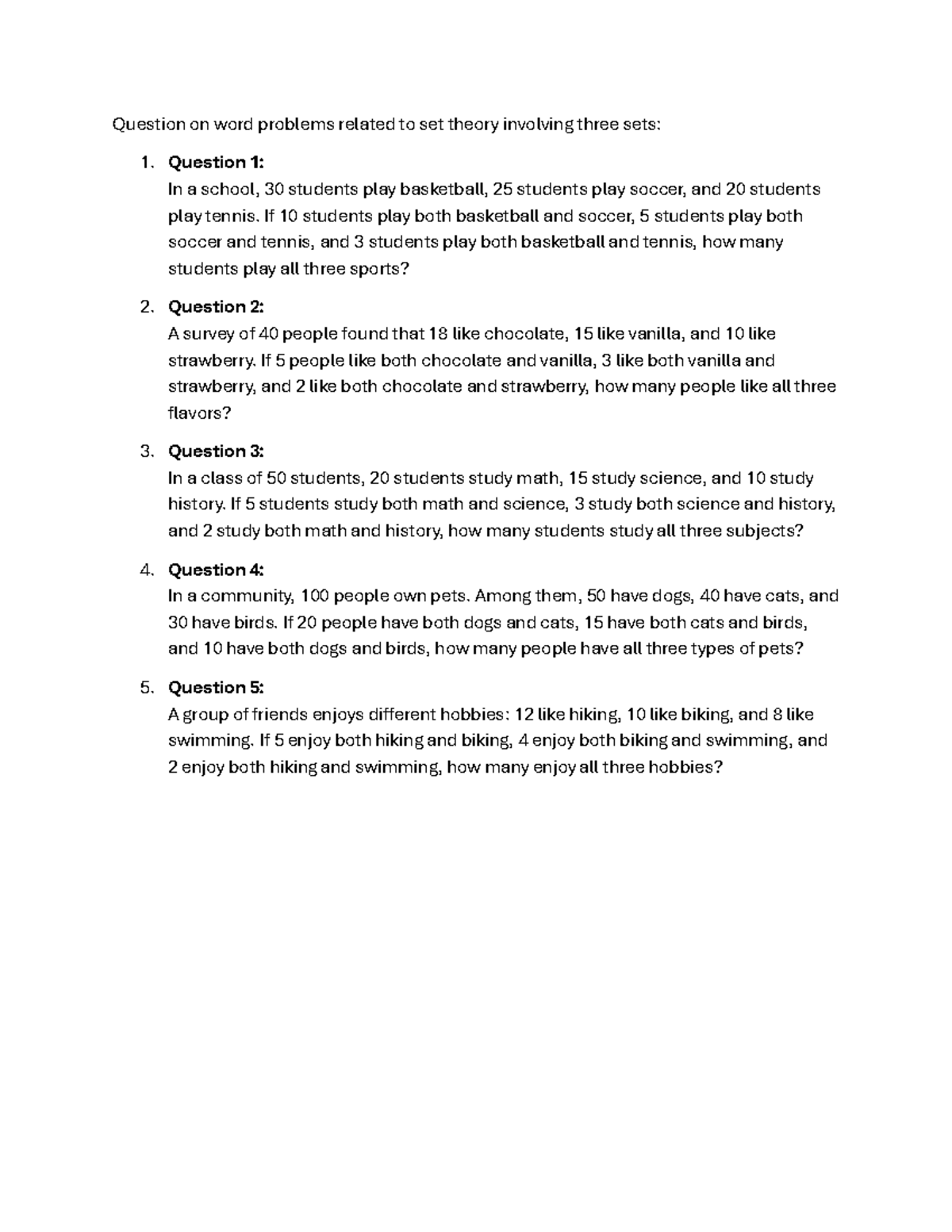 Set Theory Word Problems: Three Sets Analysis - Studocu