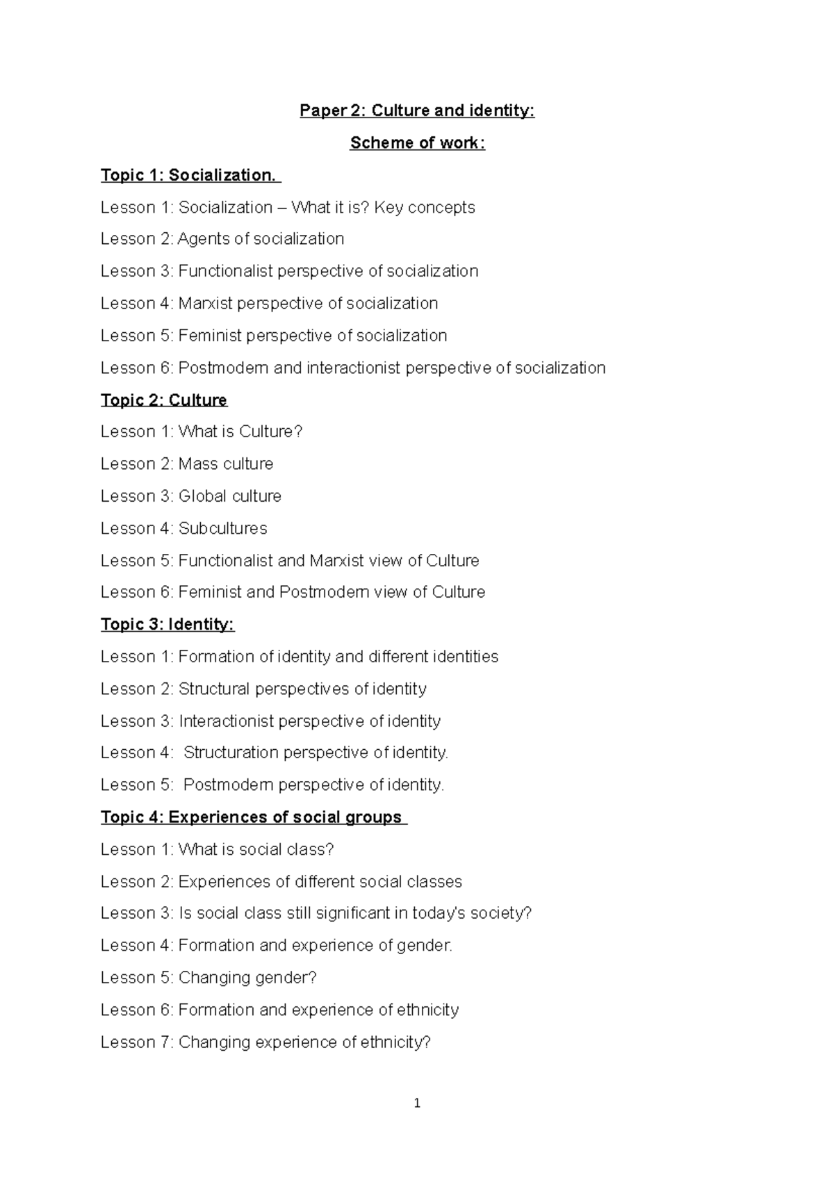 Paper 2: Culture and Identity - Revision Booklet Guide - Studocu