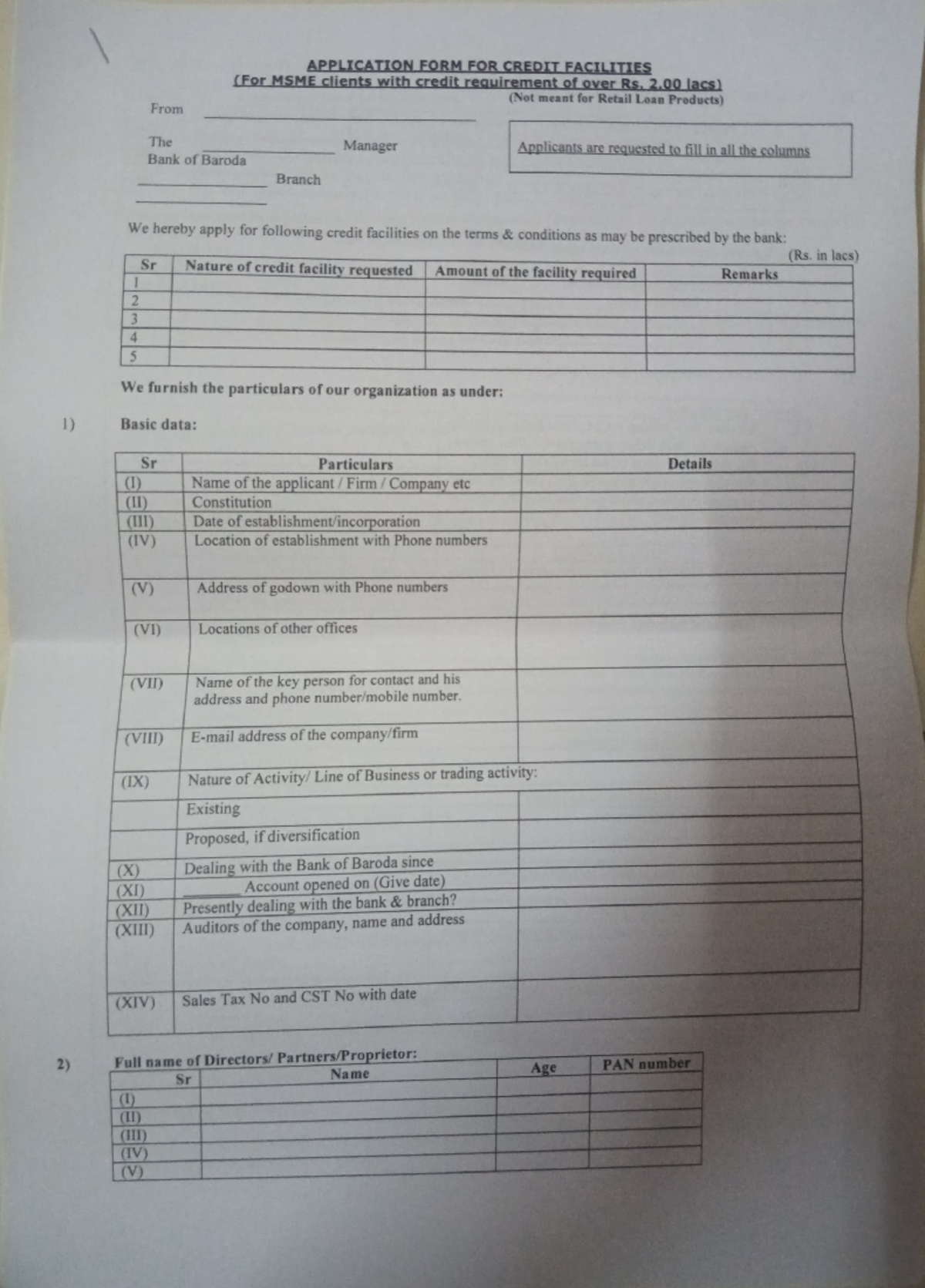 Bob Loan Form Xxxx 1 2 3 4 We Hereby Apply For Following 3267