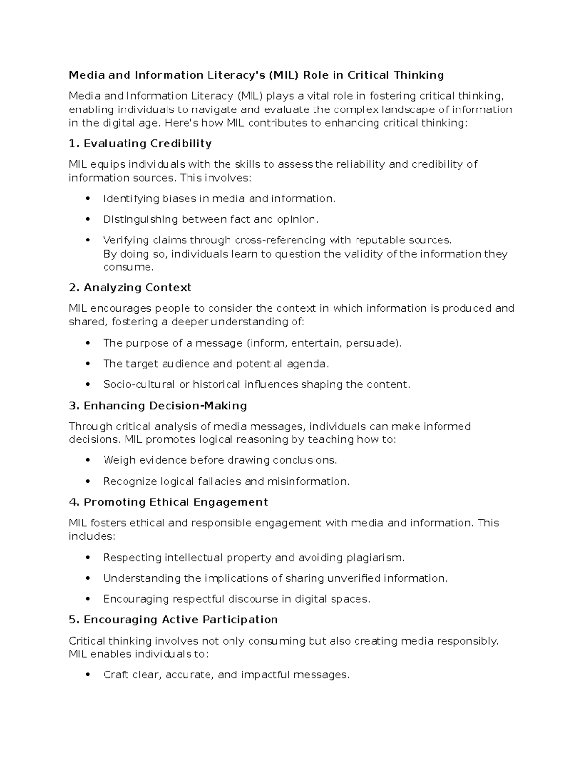 Media & Info Literacy (MIL) in Enhancing Critical Thinking Skills - Studocu