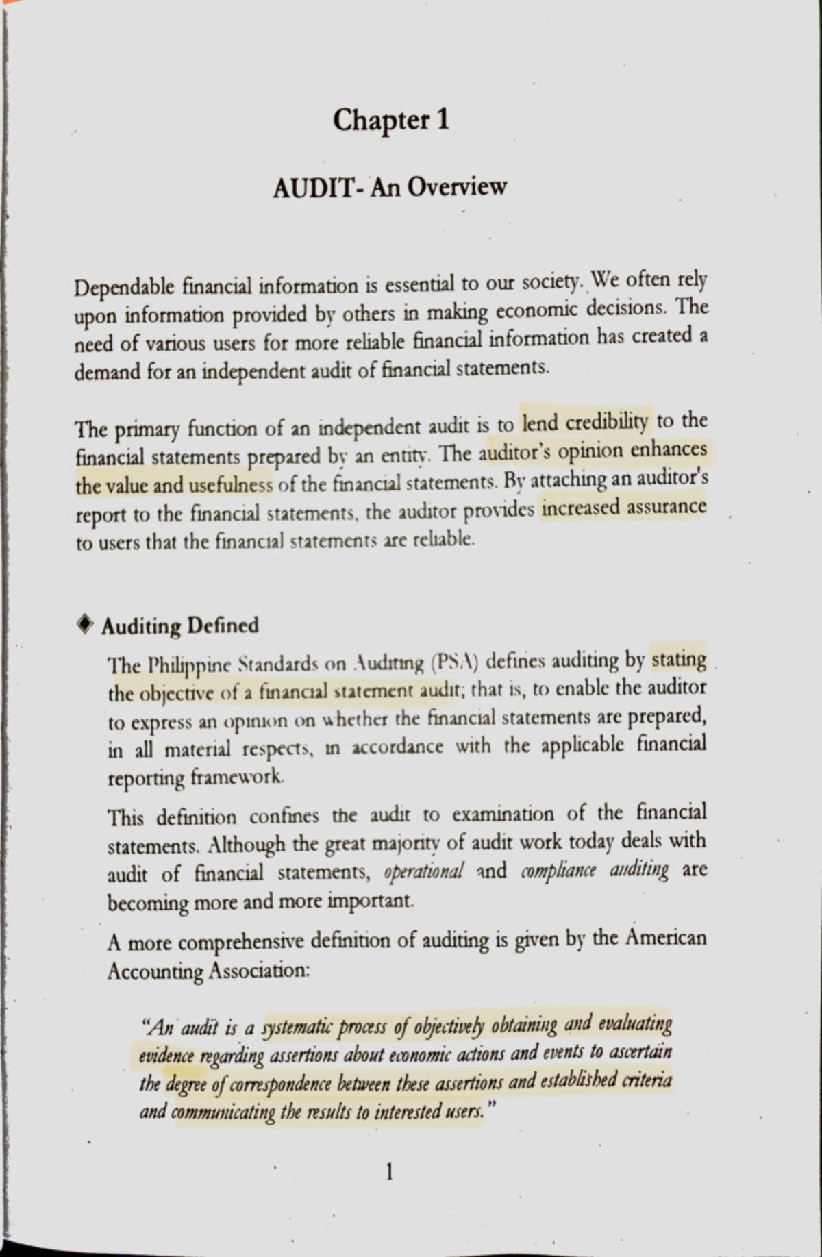 Audchap 1 - Auditing - Chapter 1 An Overview Dependable financial information is essential to ...
