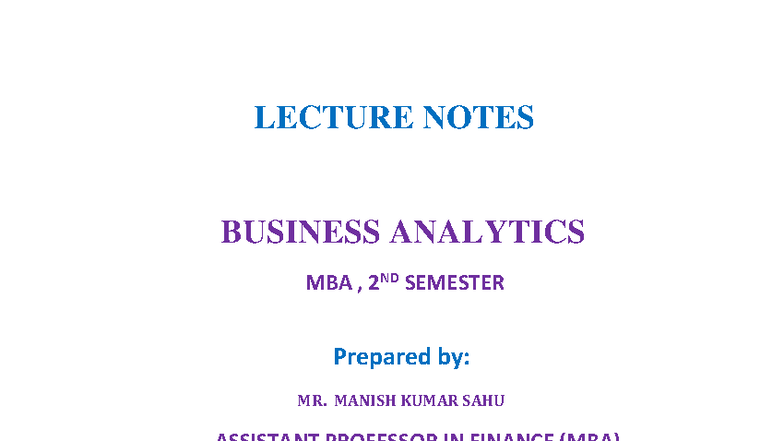 LECTURE NOTES ON BUSINESS ANALYTICS (MBA 2ND SEM) - Studocu