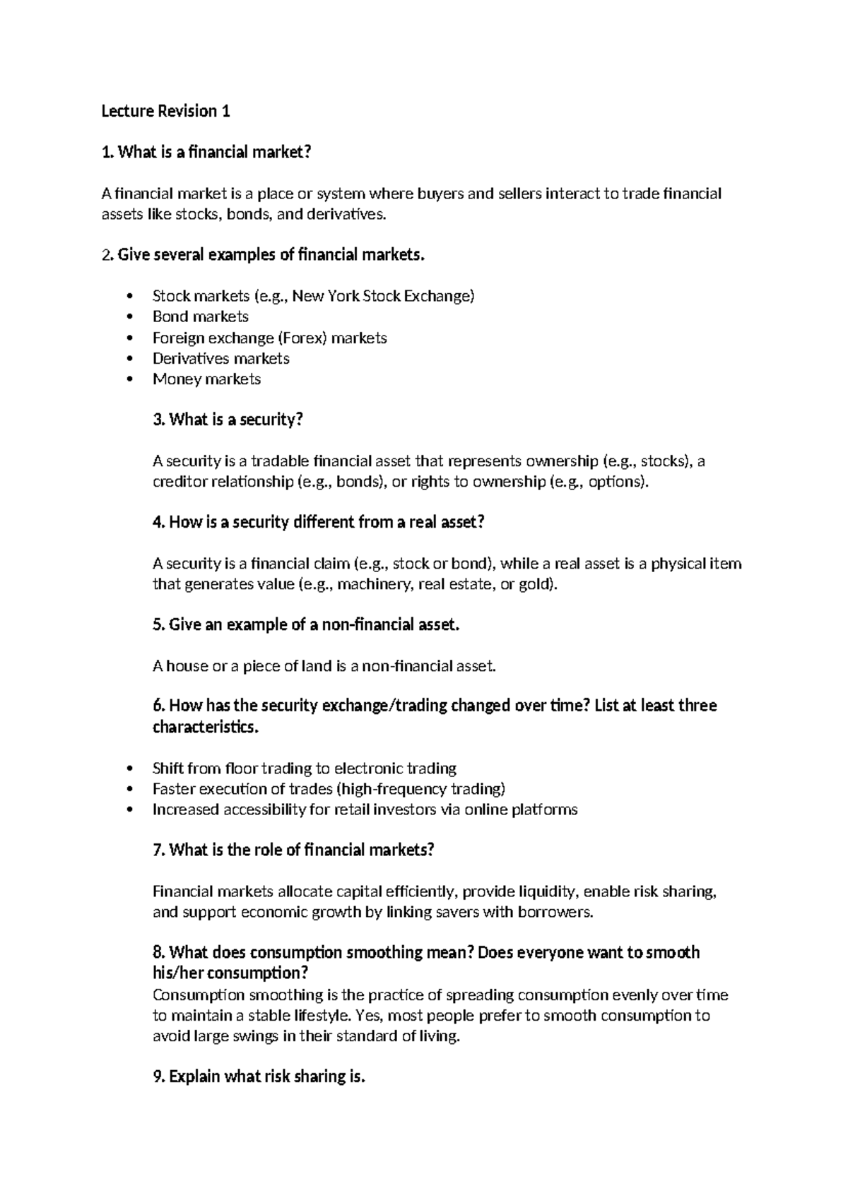 Lecture Revision 1-12: Financial Markets and Bond Fundamentals - Studocu