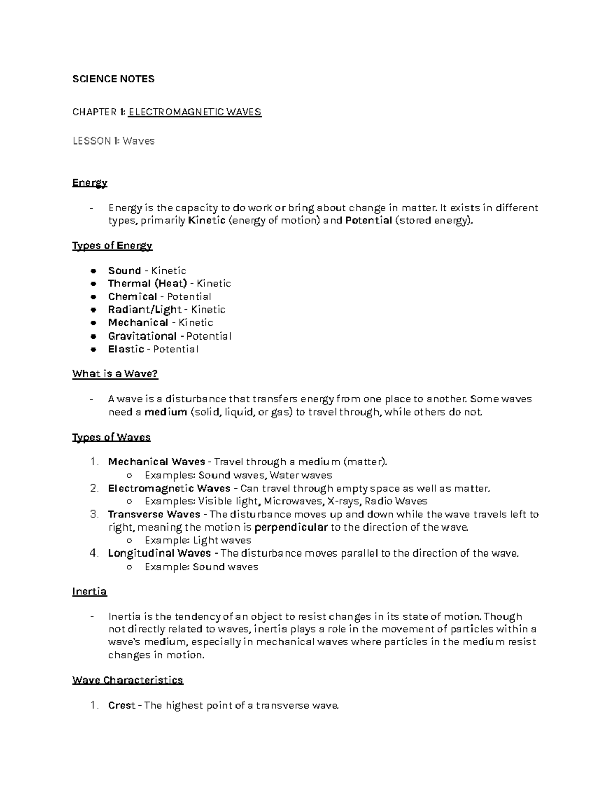 Science Notes - 2nd Quarter: Electromagnetic Waves & Light Properties ...