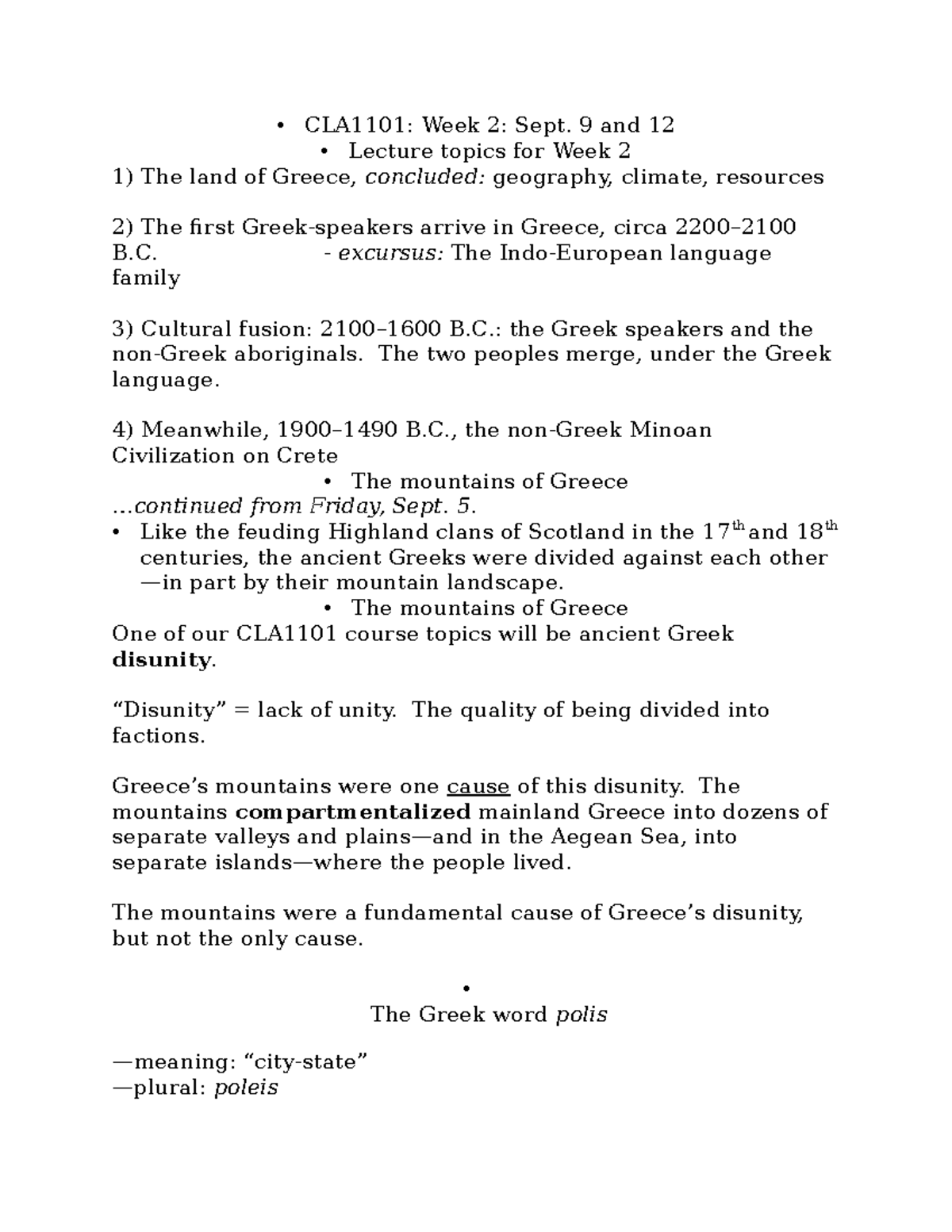 CLA1101: Week 2 Lecture Notes on Ancient Greece and Geography - Studocu