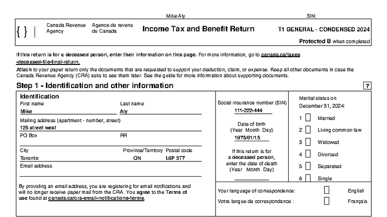 T1 General Income Tax Return 2024 for Mike Aly and Julie Aly - Studocu