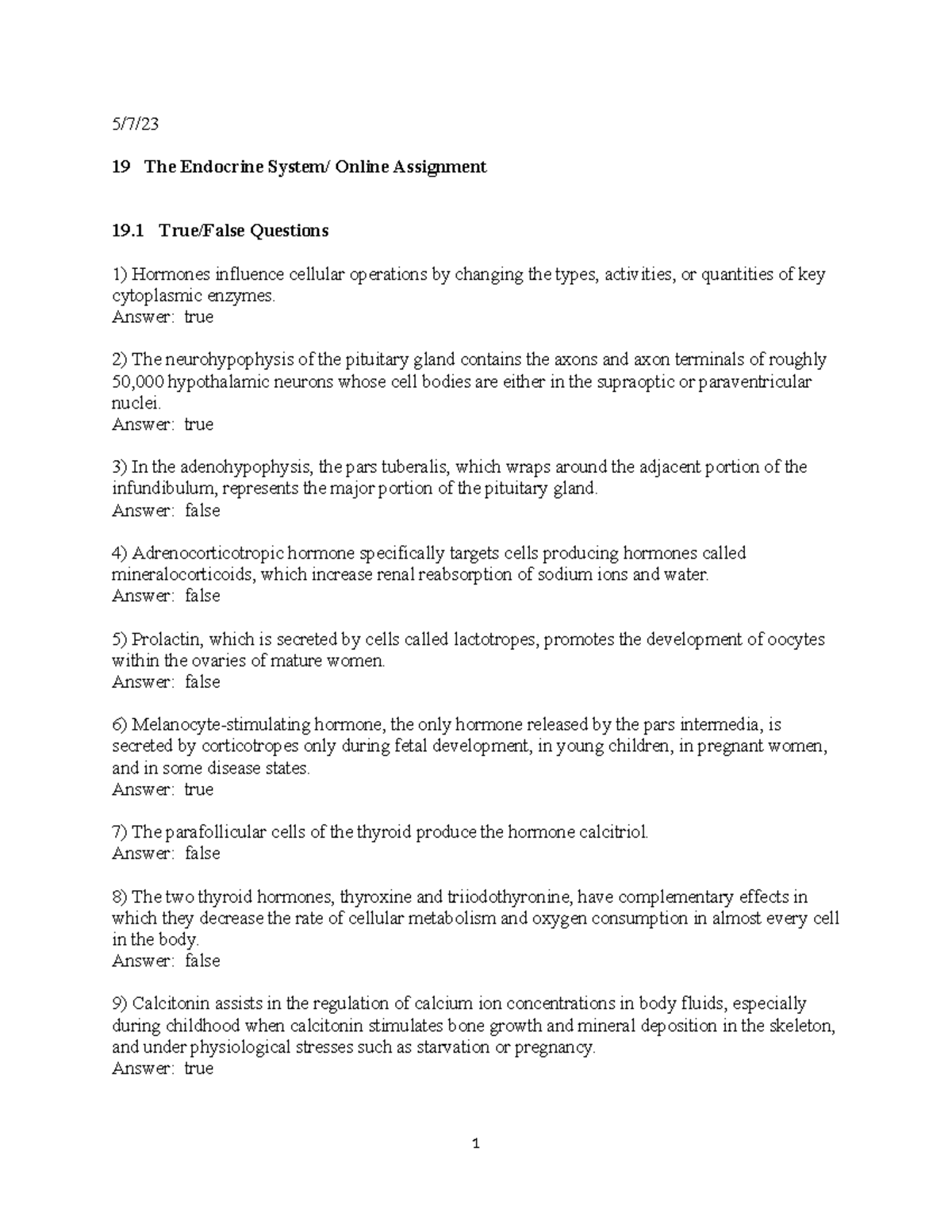 Chapter 19: Endocrine System Review Questions and Diagrams - Studocu