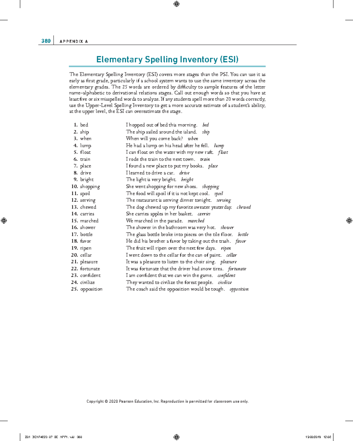Elementary Spelling Inventory (ESI) - Assessment Guide & Sample Words ...
