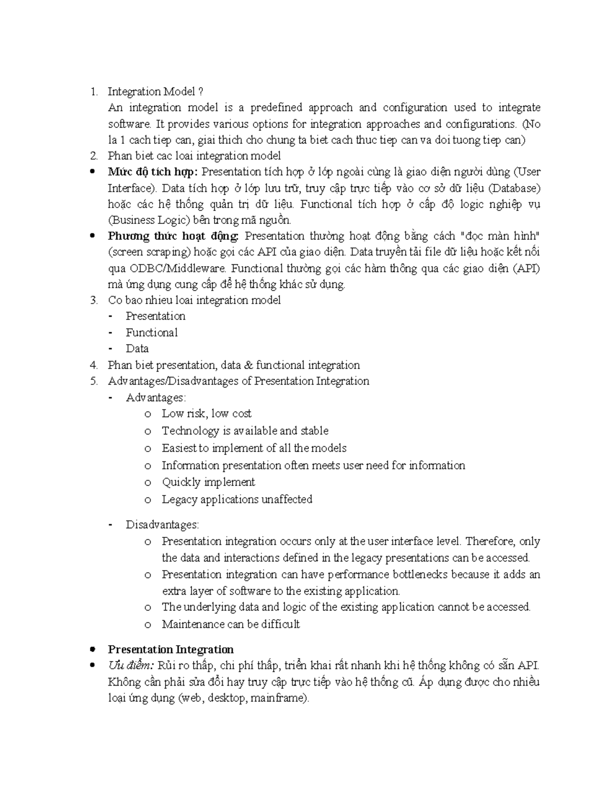 Short Question Guide for System Integration (SI 101) - Studocu