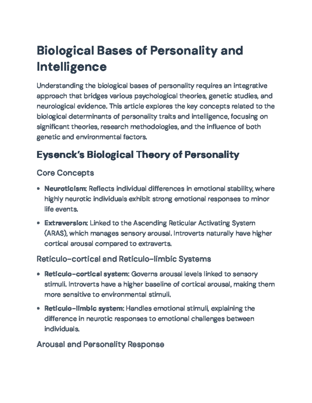 Biological Bases of Personality & Intelligence: Theories & Research ...