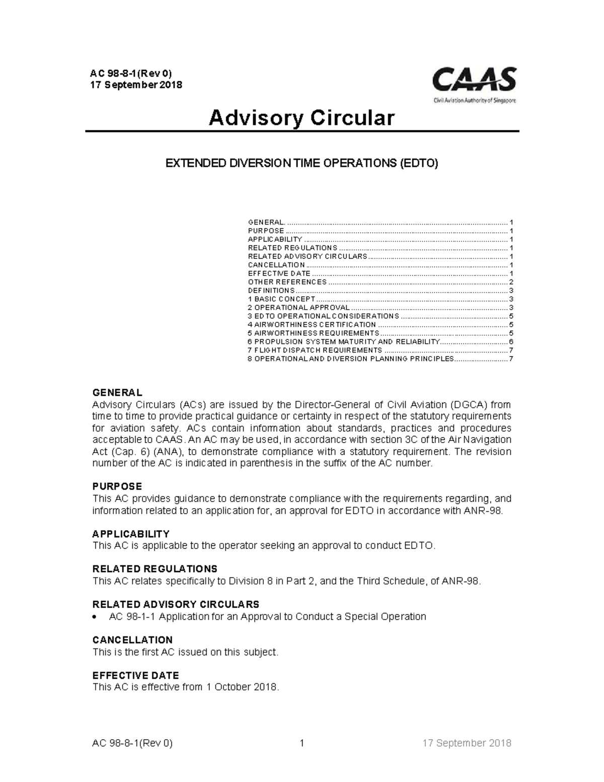 AC 98 8 1 (Rev 0) Extended Diversion Time Operations (EDTO) Guidelines ...