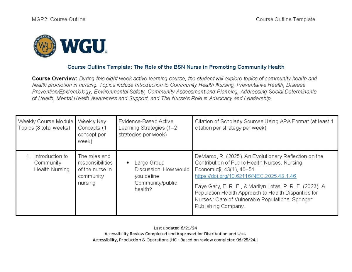 MGP2: Community Health & Promotion Course Outline Template - MGP2 ...