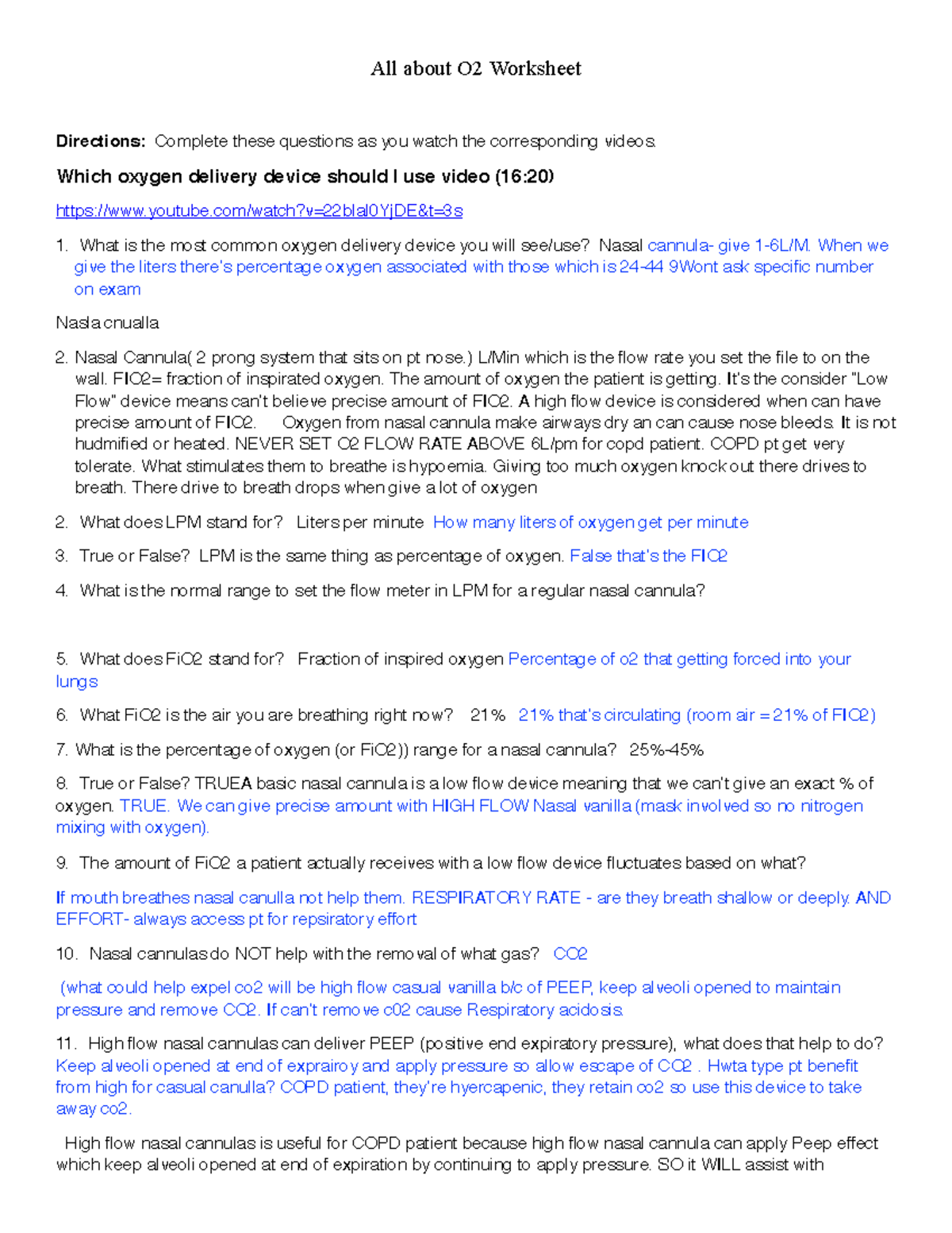 O2 Worksheet + o2 notes :) week 2 (learned copd - All about O2 ...