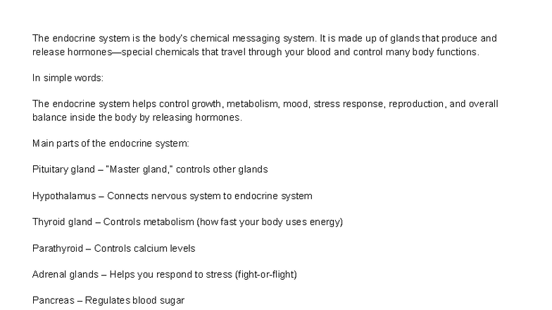 Endocrine System Overview - Science 101 - Studocu