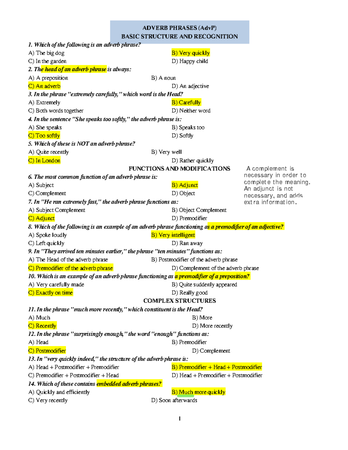 ADVERB PHRASES (AdvP) STRUCTURE AND RECOGNITION STUDY GUIDE - Studocu