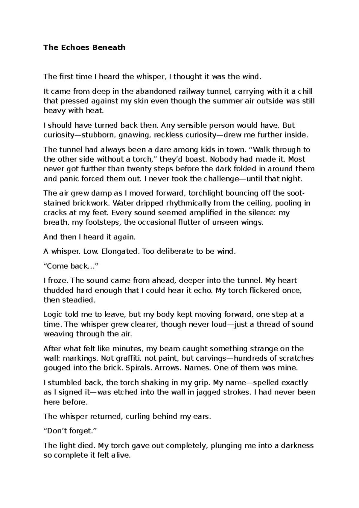 Year 11 Imaginative Text: The Echoes Beneath - Studocu