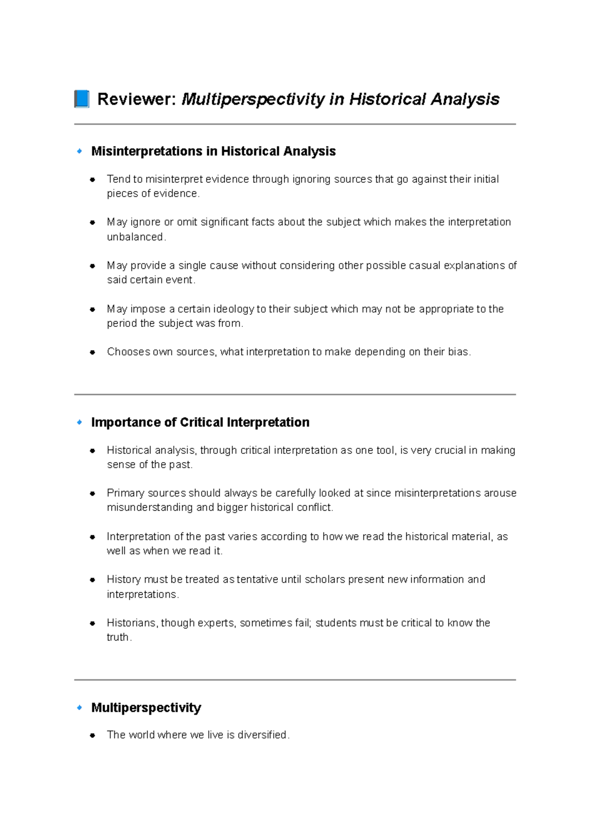 RPH Mod 3 - Recitation: Multiperspectivity in Historical Analysis - Studocu