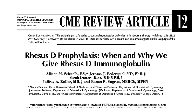 Rhesus D Prophylaxis: Indications and Importance in Obstetrics - Studocu