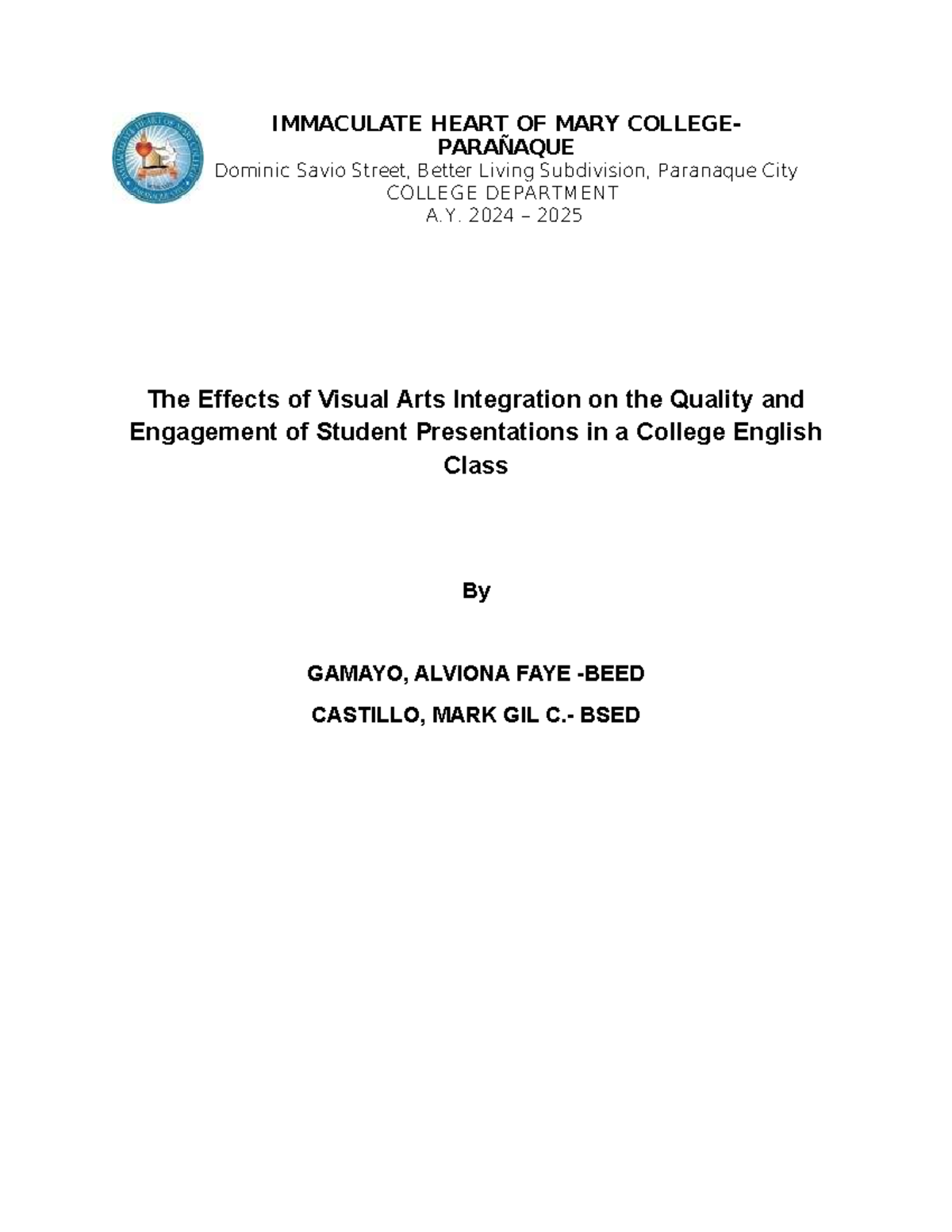 The Effects of Visual Arts Integration on Student Presentations in BSED ...