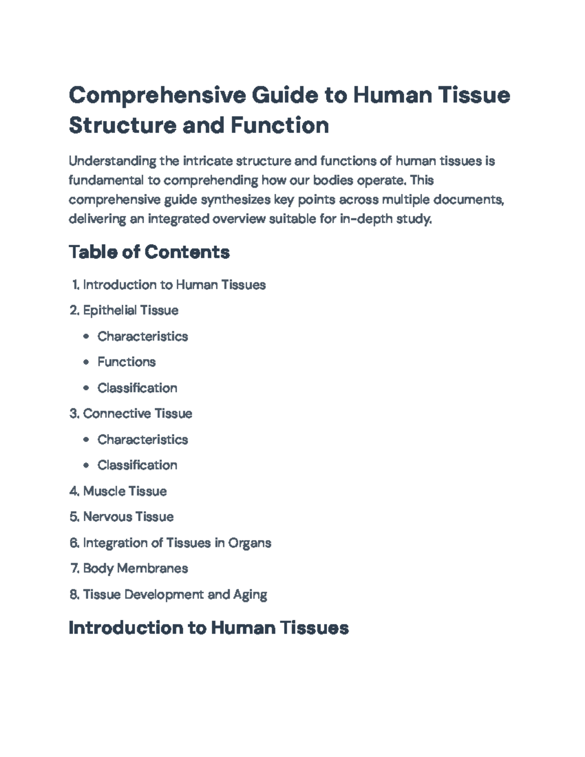 Comprehensive Study Guide on Human Tissues for Biol 101 - Comprehensive ...