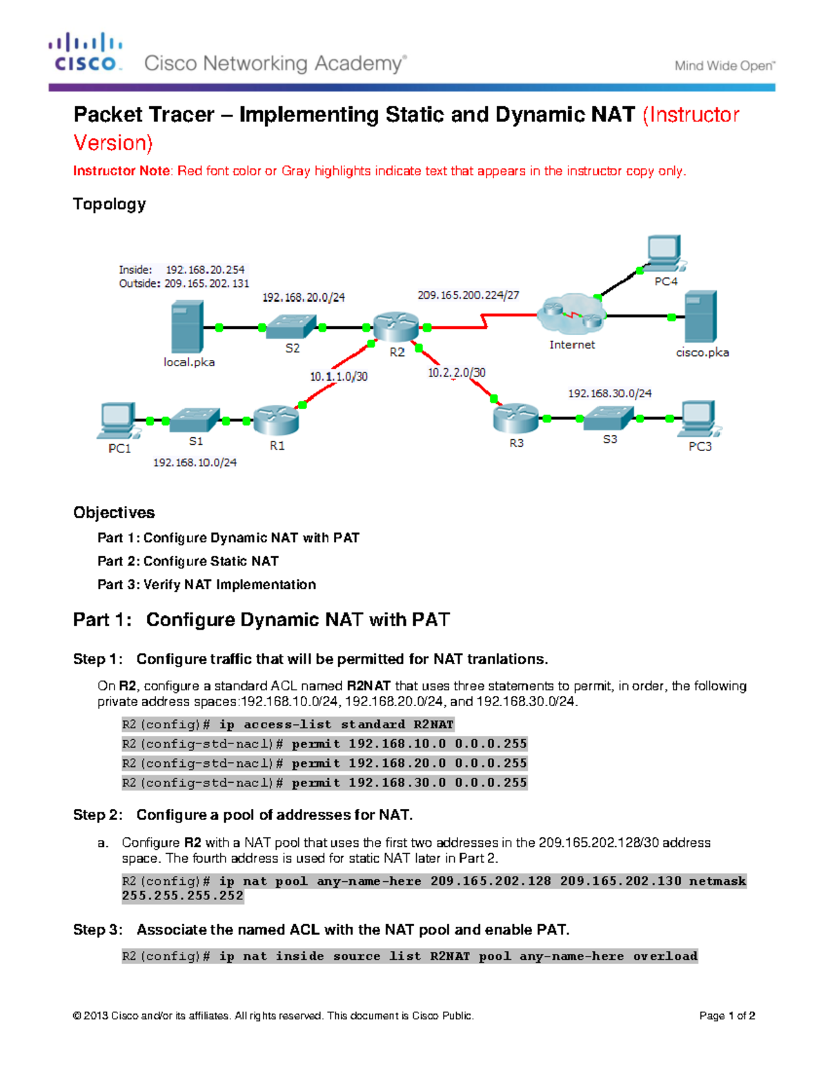 5236 Packet Tracer Implementing Static And Dynamic Nat