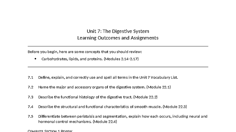 Unit 7: Comprehensive Overview of the Digestive System (Module 22 ...
