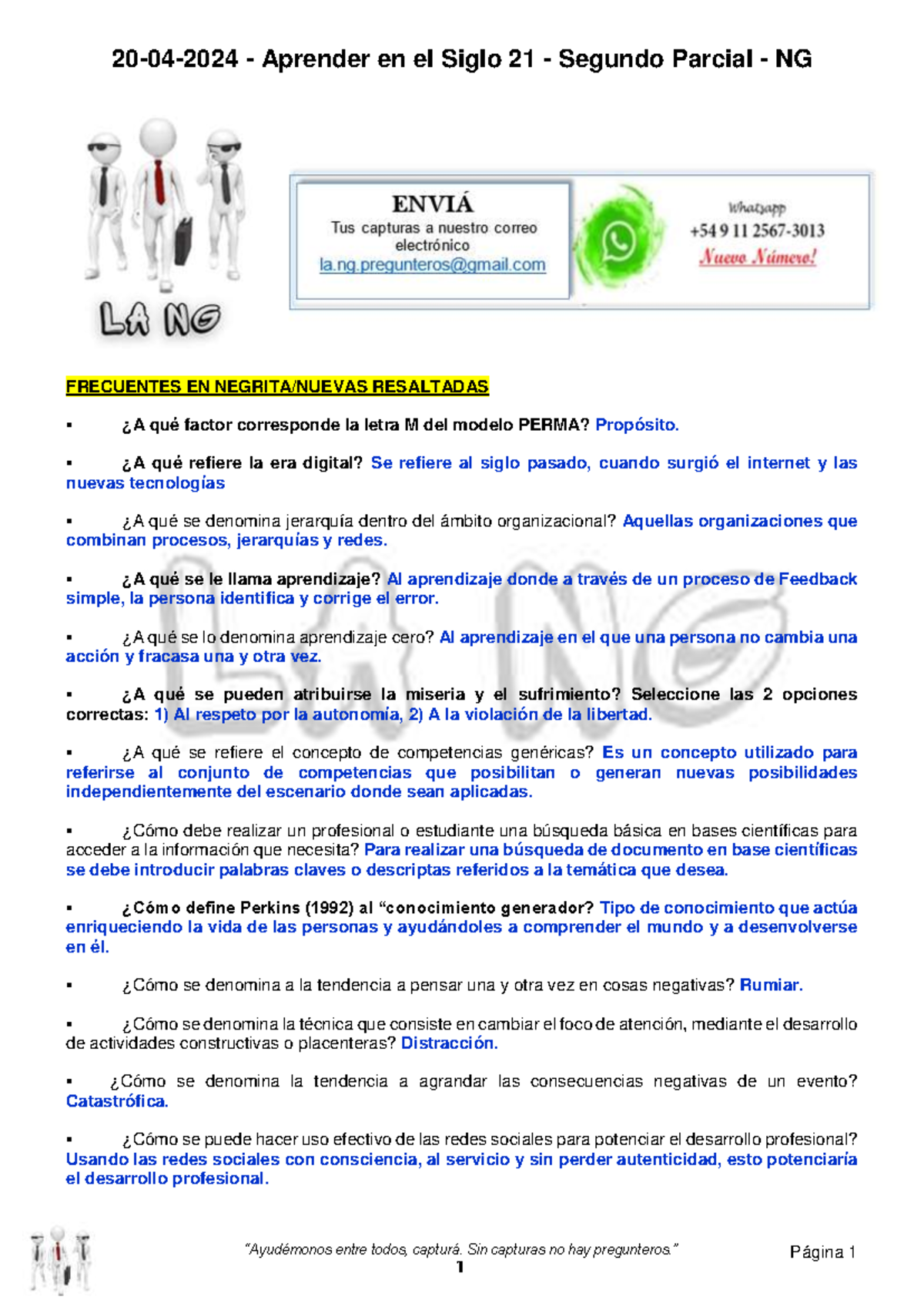 Aprender en el Siglo XXI: Segundo Parcial - 20-04-2024 - NG - Studocu