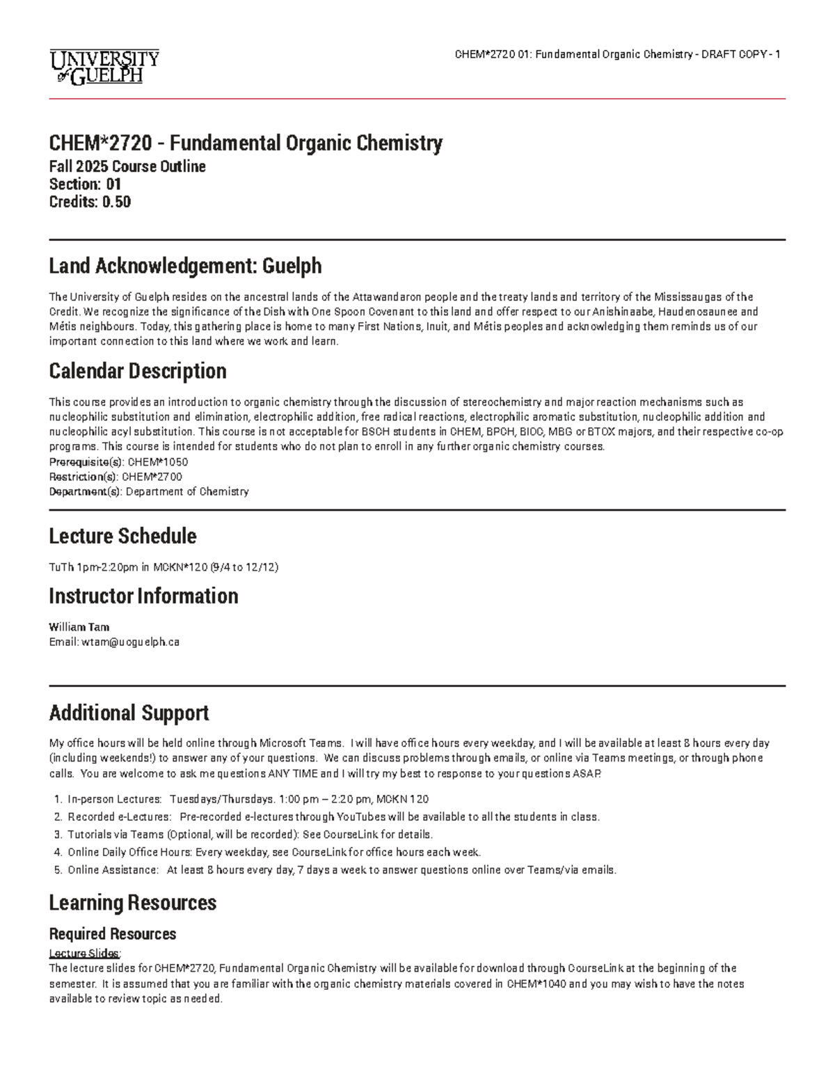 CHEM2720: Fall 2025 Course Outline for Fundamental Organic Chemistry ...