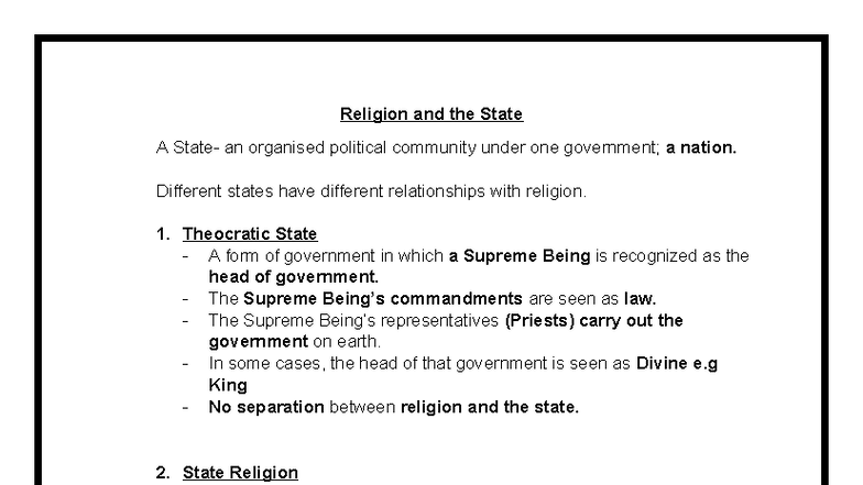 Religion and the State: Study Notes on Political Systems - Studocu
