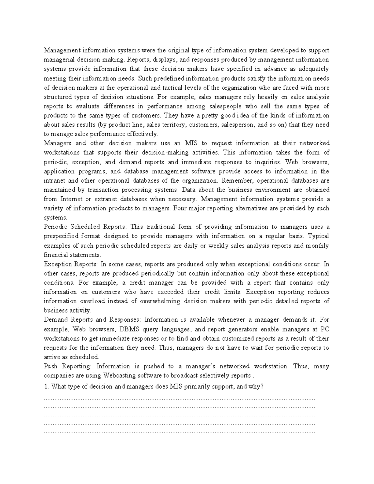 MIS-Reading: An Essay on Management Information Systems - Studocu