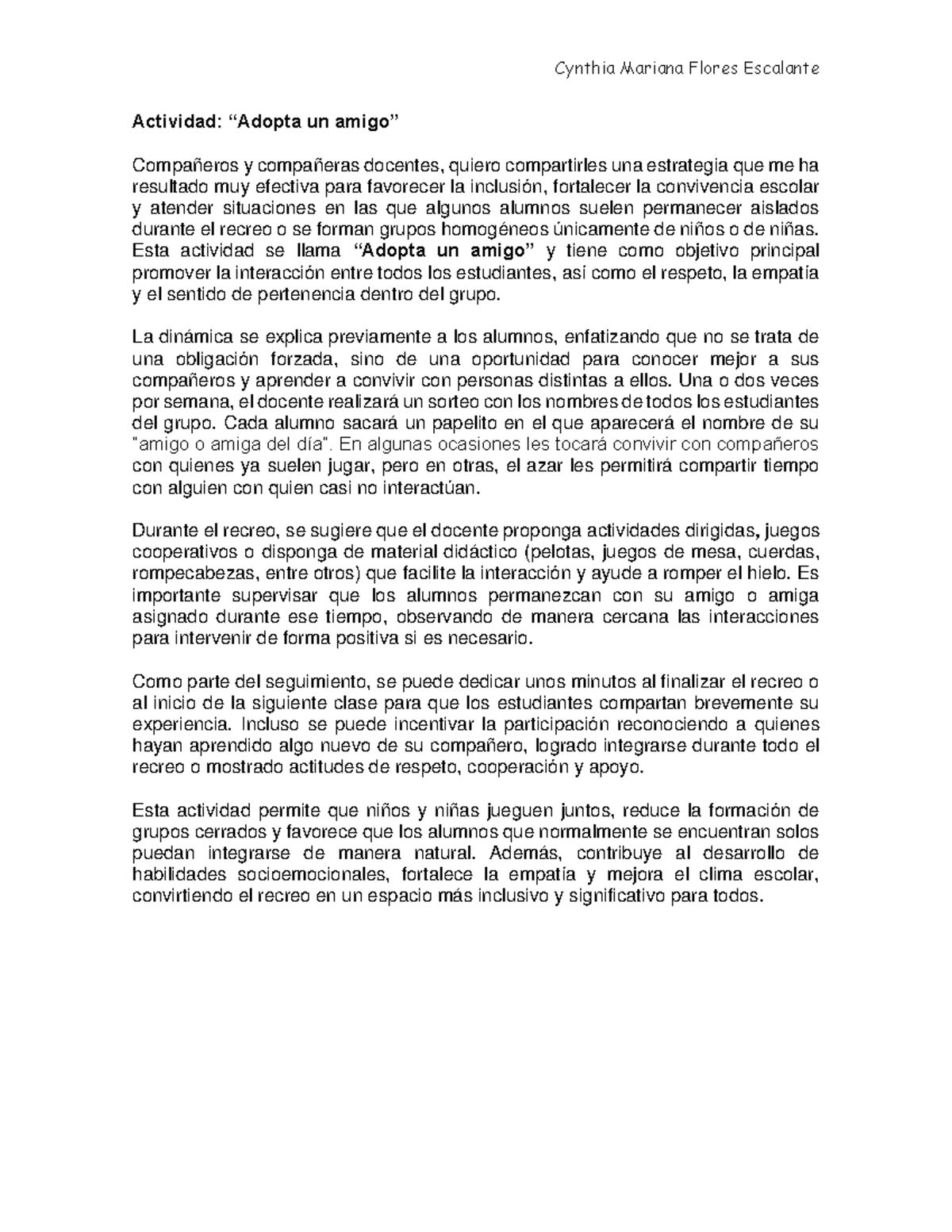 Actividad: Adopta un Amigo para la Inclusión Escolar - Studocu