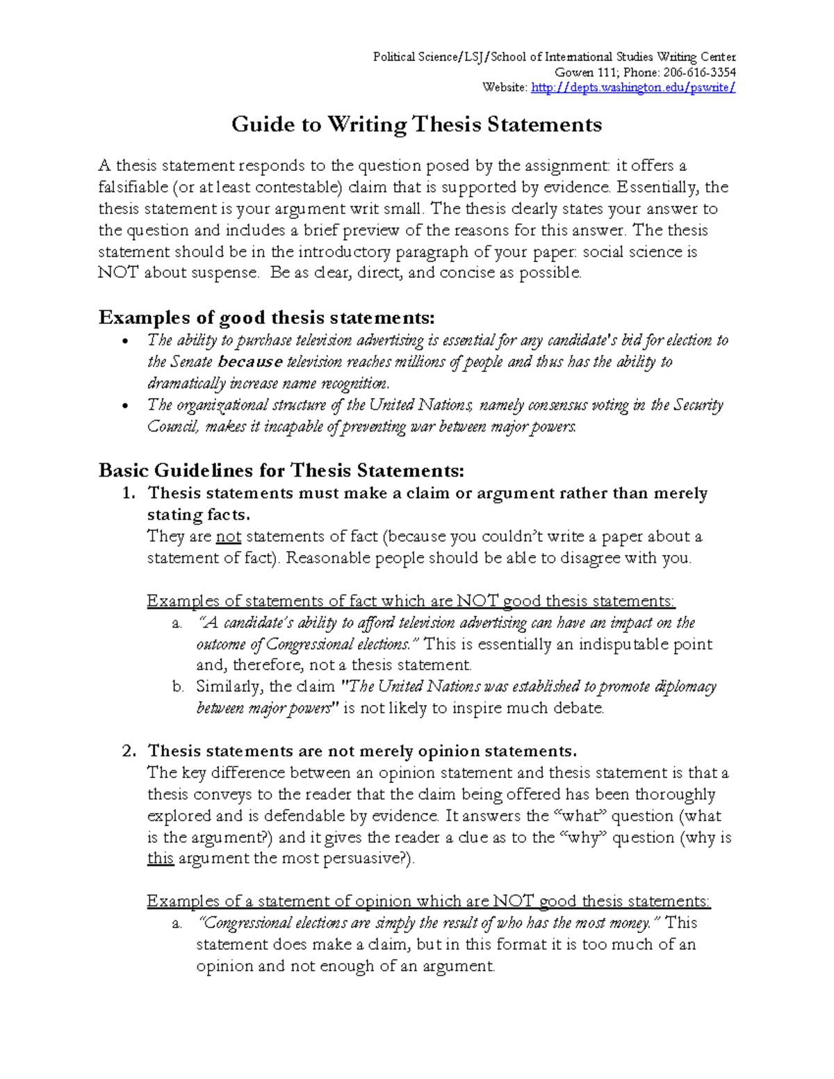 Thesis Statement Guide - Political Science/LSJ 2023 - Studocu