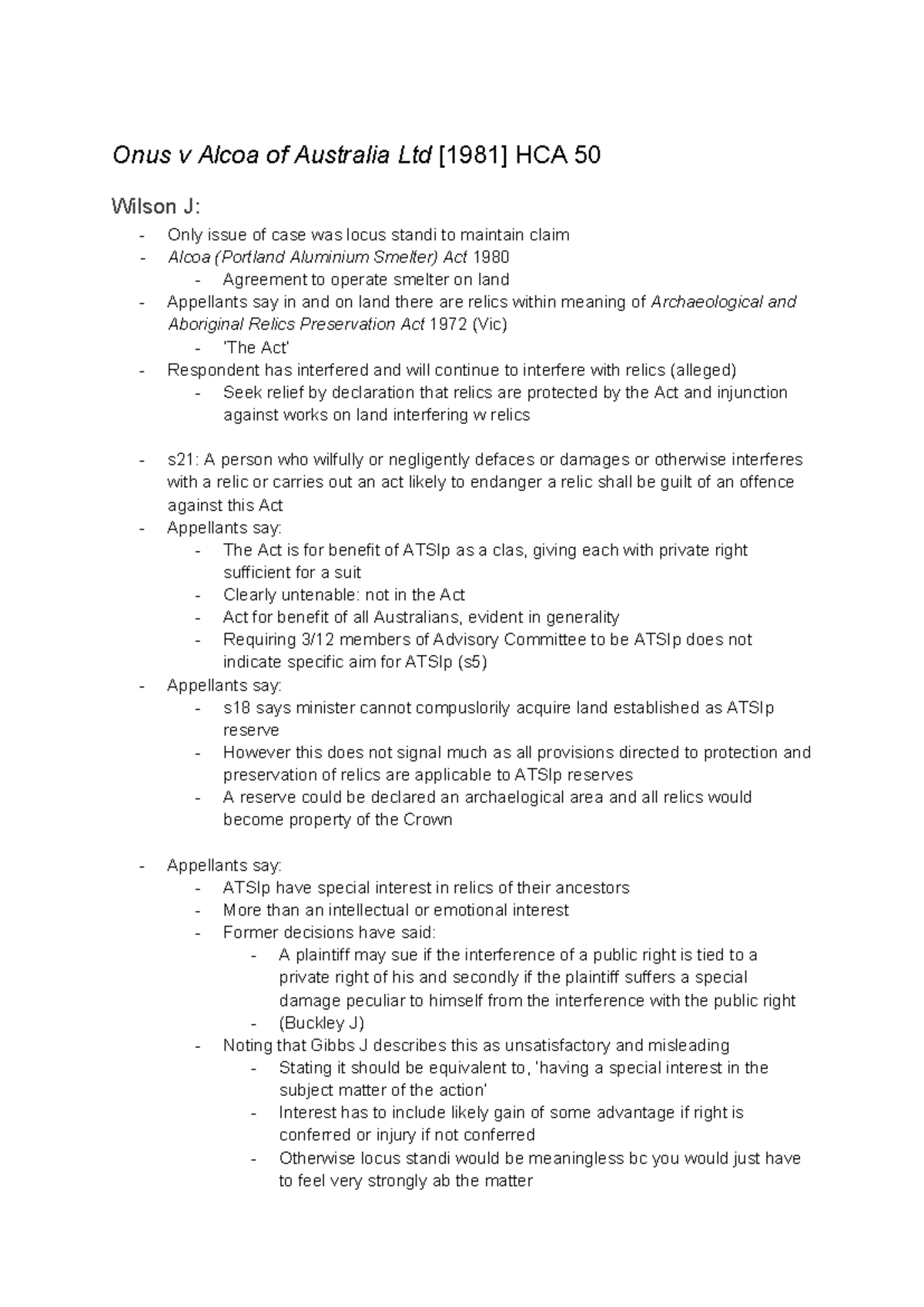 Onus v Alcoa of Australia Ltd: Locus Standi and Relics Preservation Act ...